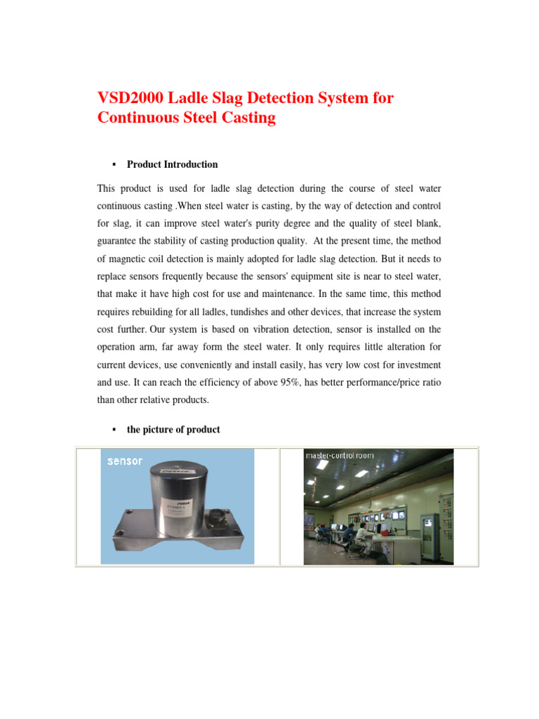 VSD2000 Ladle Slag Detection System For Continuous Steel Casting | PDF ...
