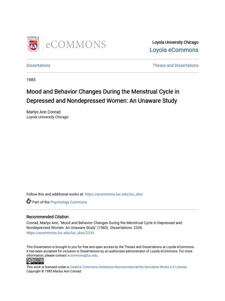 Mood and Behavior Changes During The Menstrual Cycle in Depressed ...