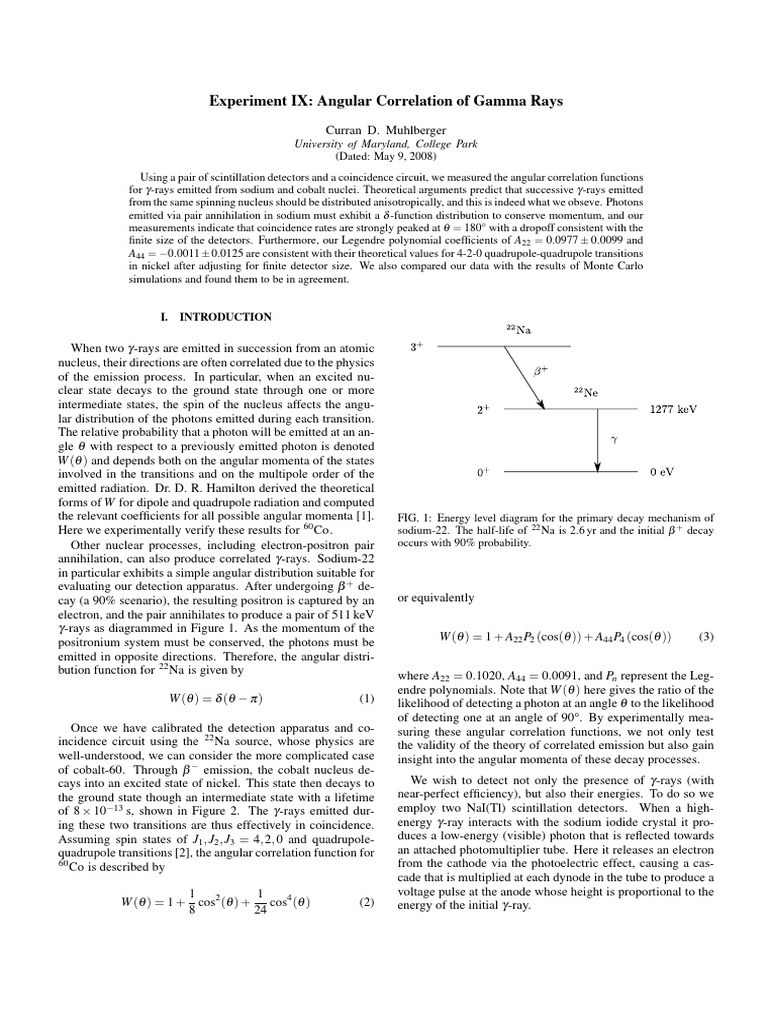 Angular Correlation Gamma Rays Umd 2008 Download Free Pdf Photon Physics