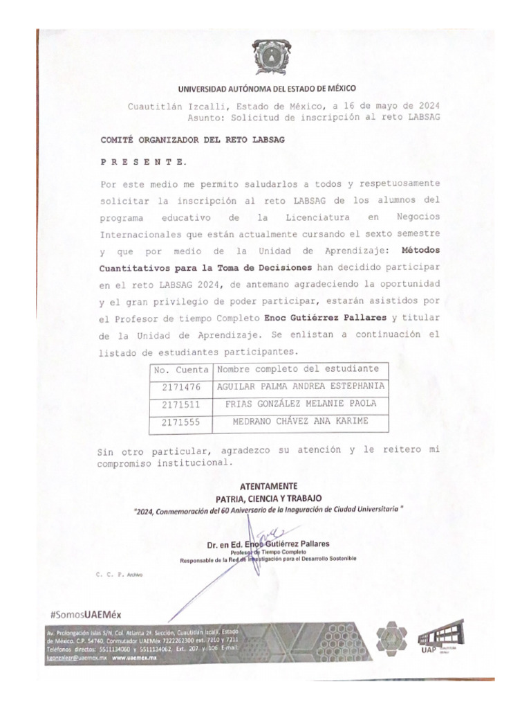 Carta de Director de Carrera | PDF