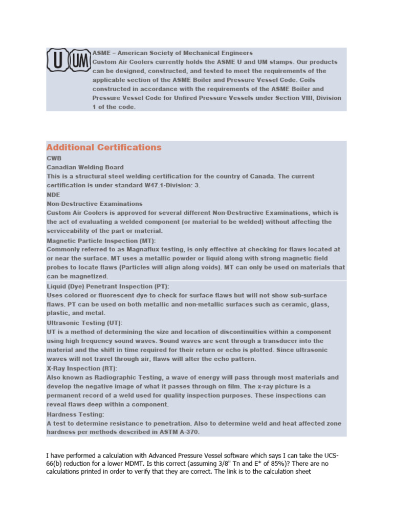 ASME Code Certification | PDF | Nondestructive Testing | Physical Sciences