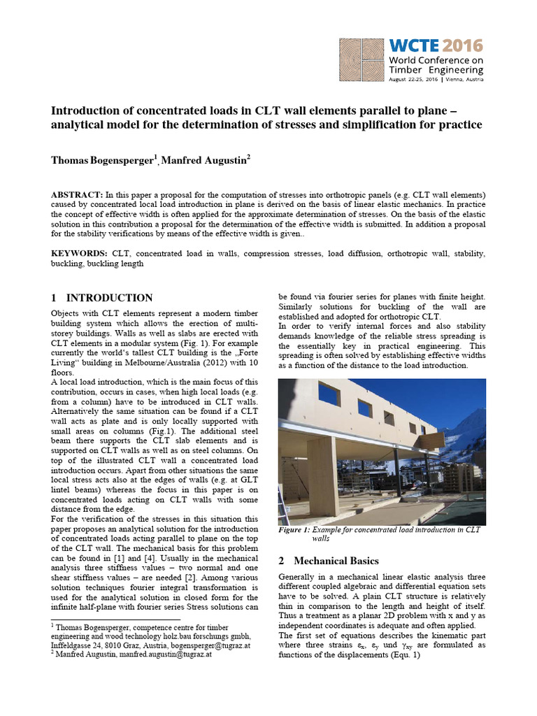 Bogensperger - Introduction of Concentrated Loads in CLT Wall Elements Parallel To Plane ...