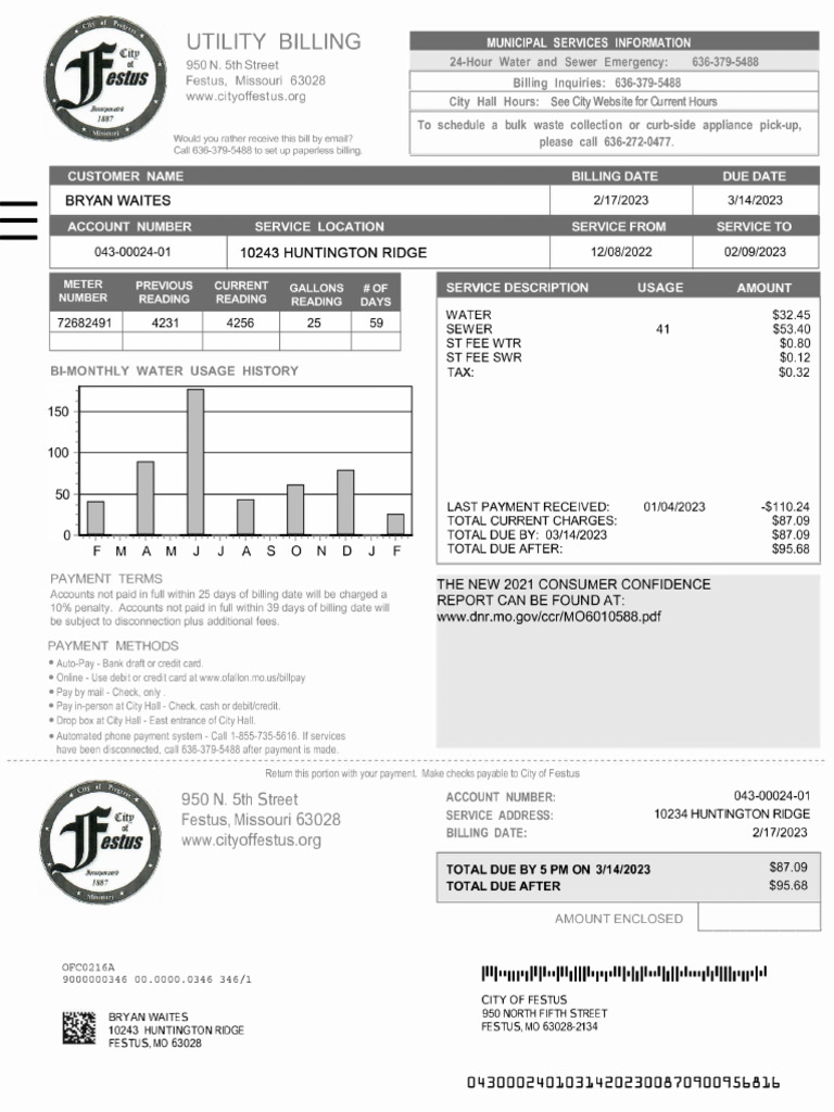 Festus Water Bill | PDF