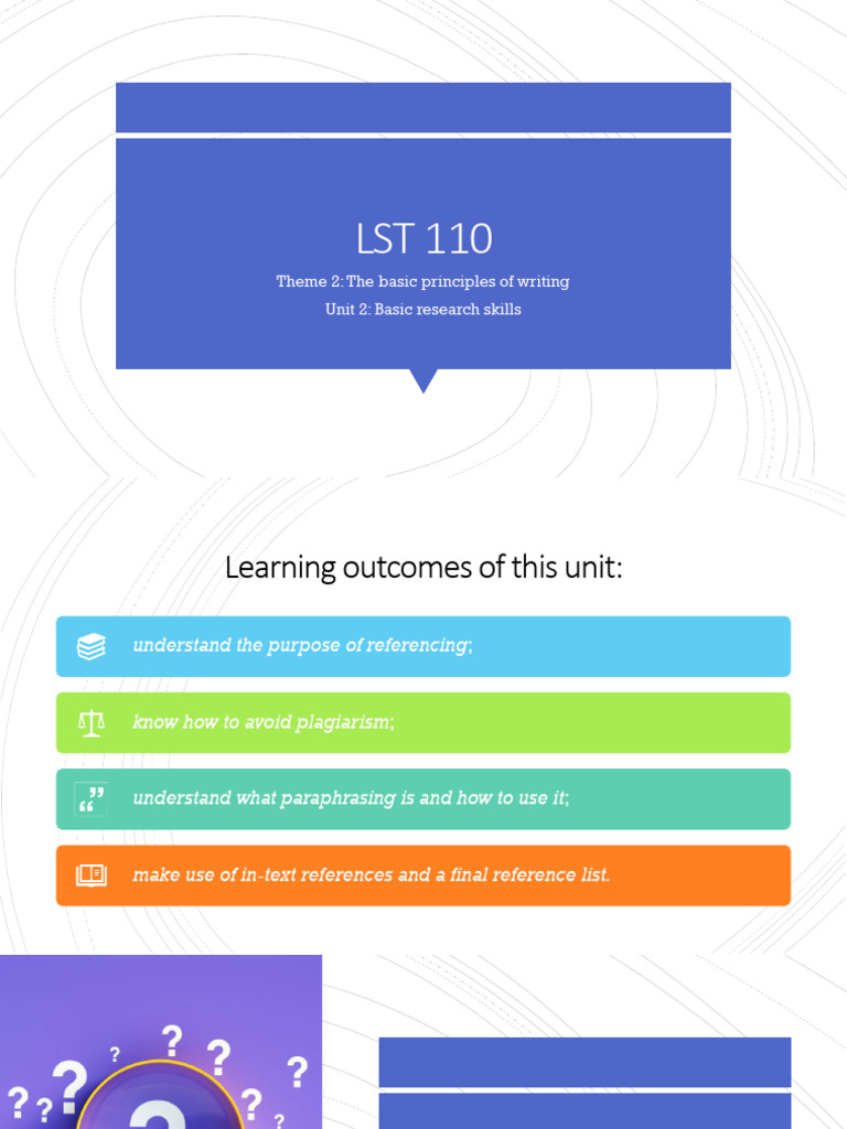 2022 LST 110 Lecture 3 - Unit 2 (Referencing) (4) (1) | PDF | Essays | Plagiarism