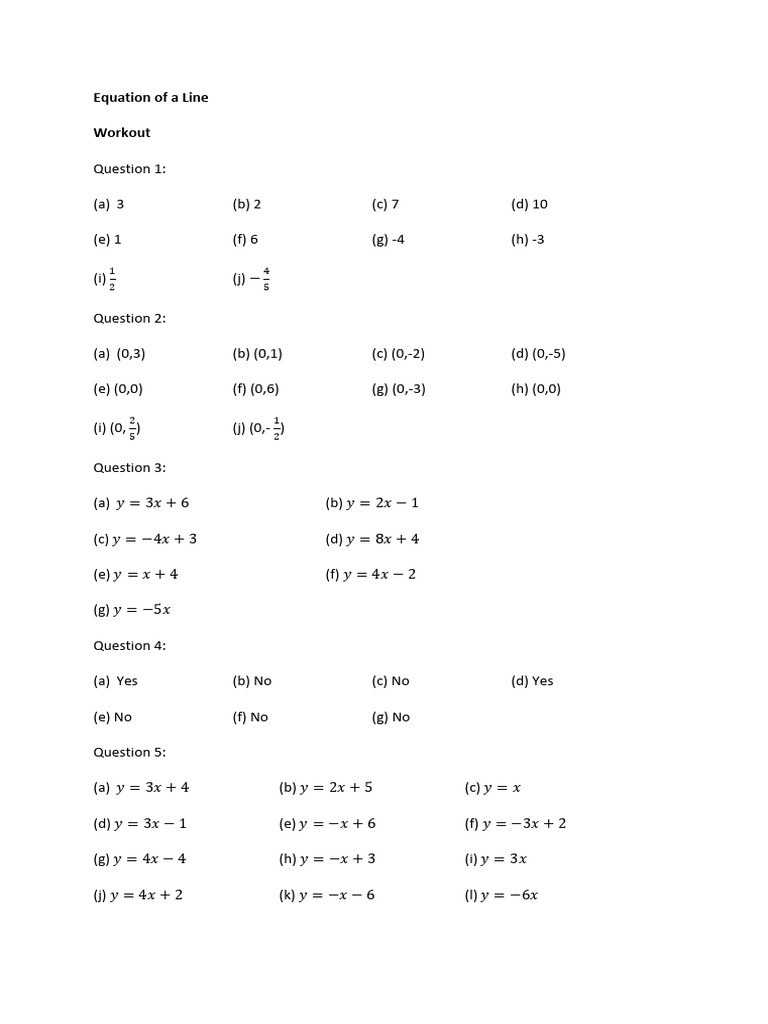 Equation of A Line Answers 1 1 | PDF