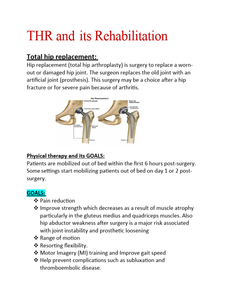 Total Hip Replacement (THR) and Its Rehabilitation | PDF | Knee ...
