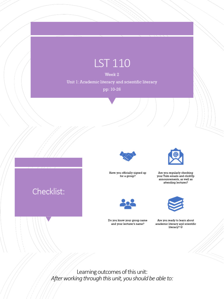2022 LST 110 Lecture 2 - Unit 1 (Academic and Scientific Literacies ...