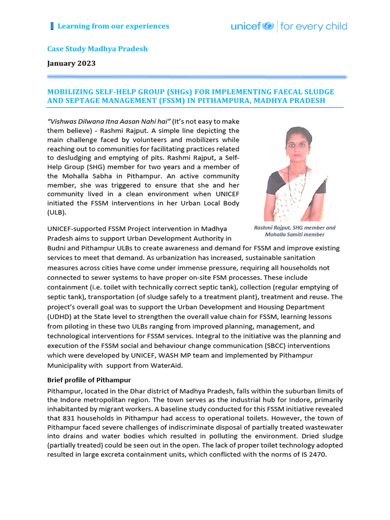 Unicef Shg Case Study 4 0 Pdf Sanitation Waste Management