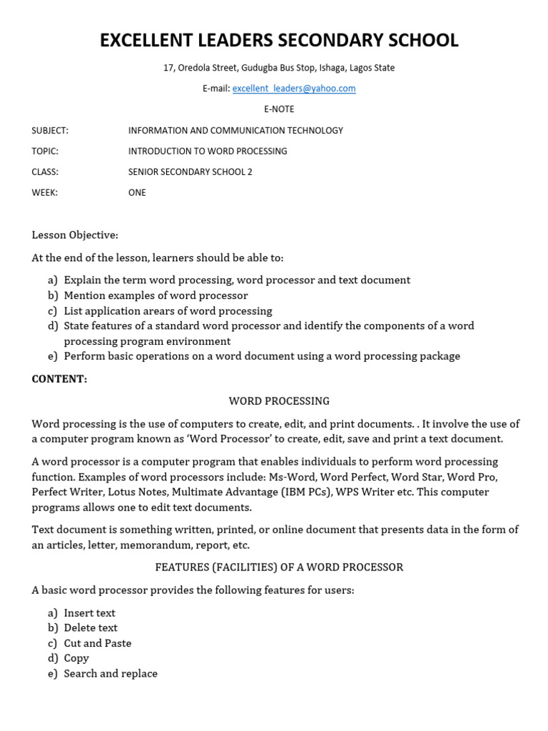 Week 1 - Introduction To Word Processing | PDF | Word Processor | Typefaces Week 1 - Introduction To Word Processing | PDF | Word Processor | Typefaces
