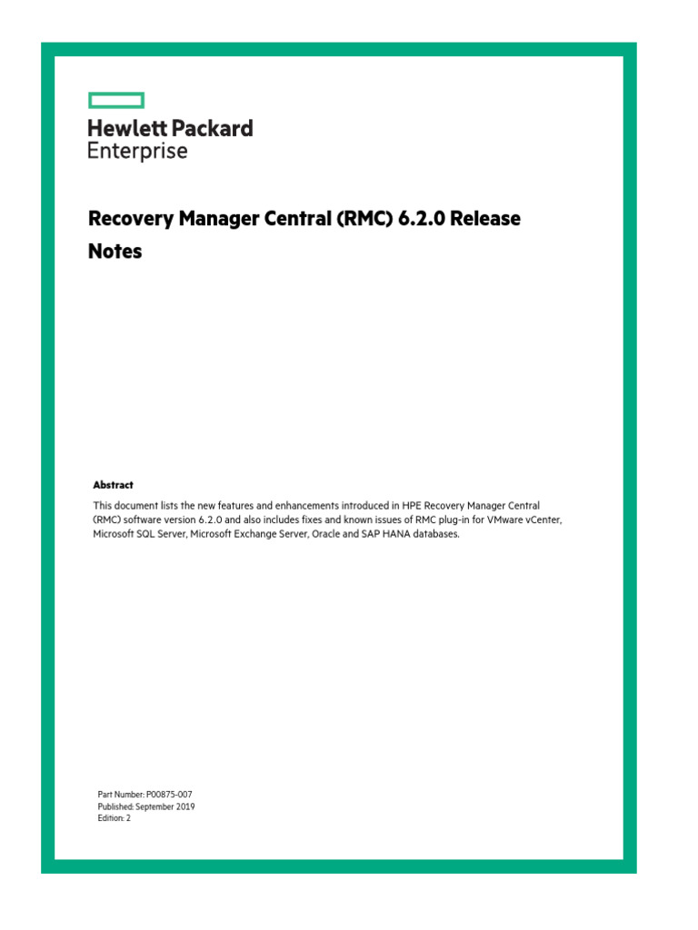 HPE Recovery Manager Central 6.2.0 Release Notes P00875-007 | PDF ...