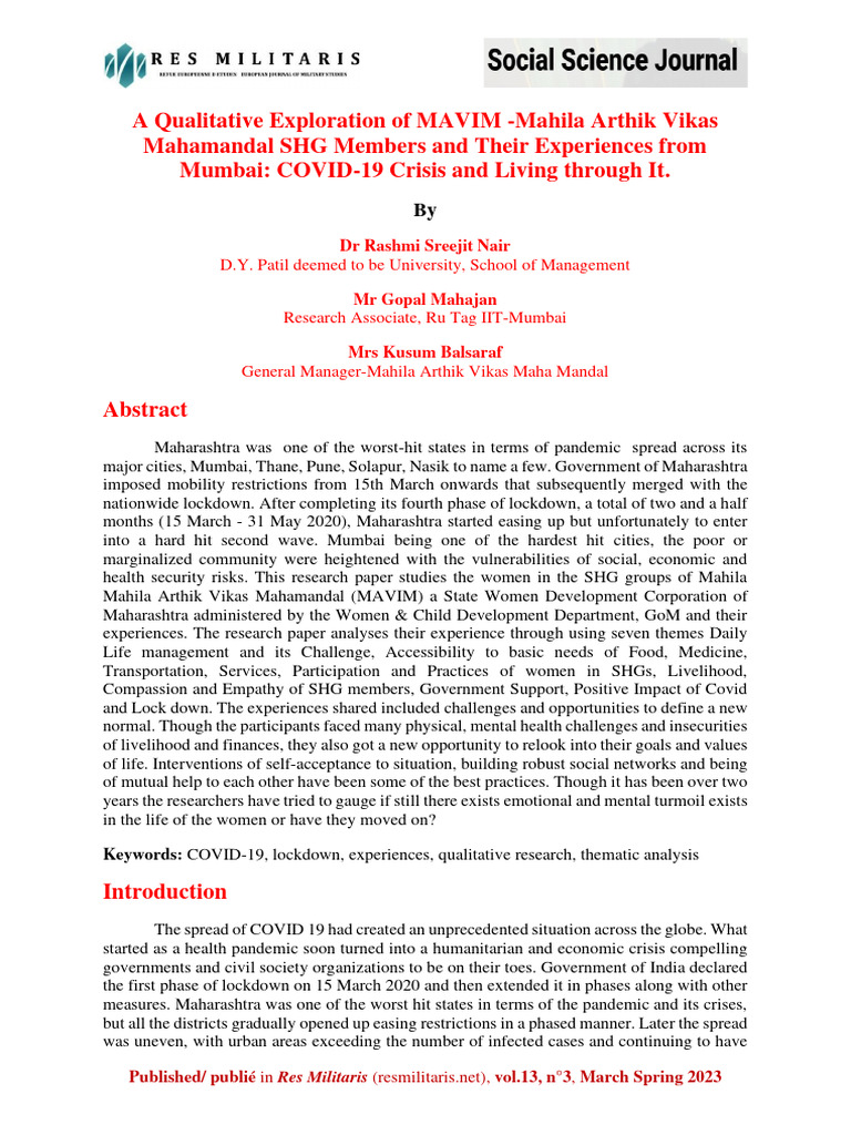 MAVIM SHG Women’s COVID-19 Experiences | PDF | Cost Of Living ...