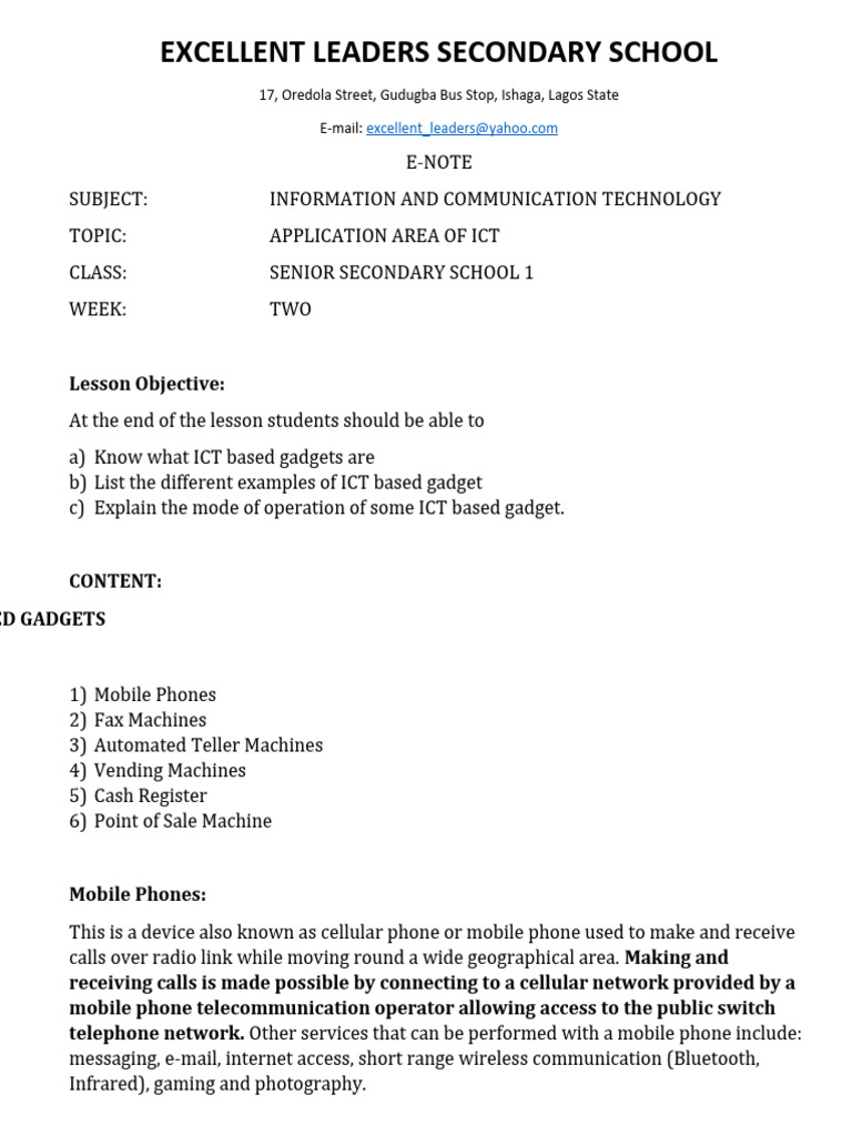 ICT Gadgets for Senior Secondary Students | PDF | Automated Teller ...