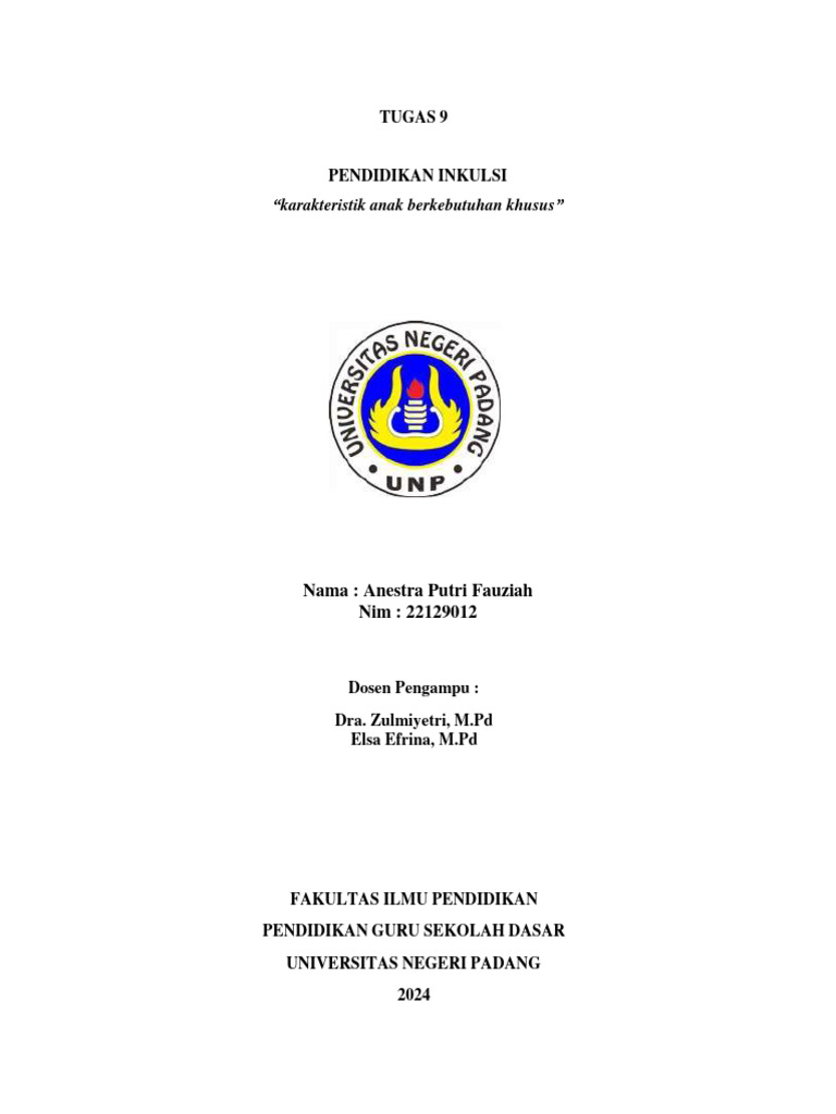 Resume 9 Pend Inklusi - Anestra Putri Fauziah (22129012) | PDF