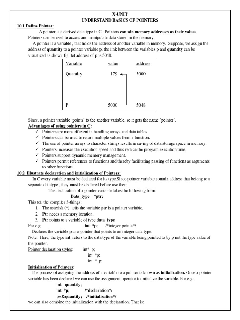 Cl Unit10 Pdf Pointer Computer Programming Variable Computer Science