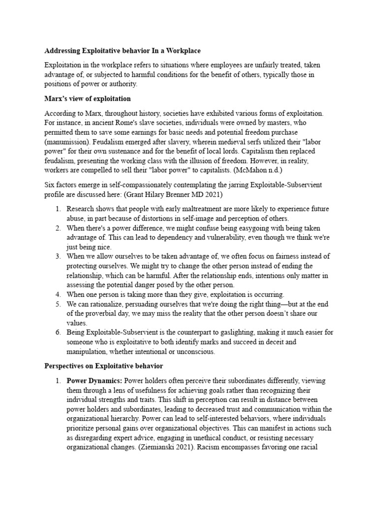 Exploitative Behaviour | PDF | Exploitation Of Labour | Discrimination ...