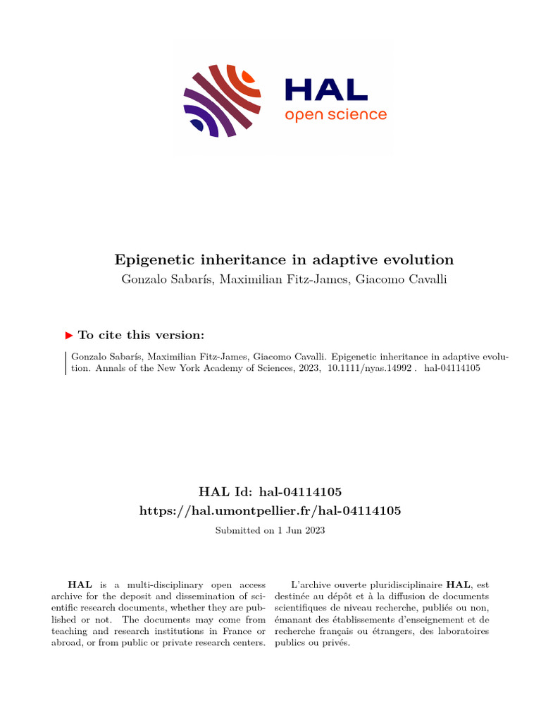 Epigenetic Inheritance in Adaptive Evolution - Accepted | PDF ...
