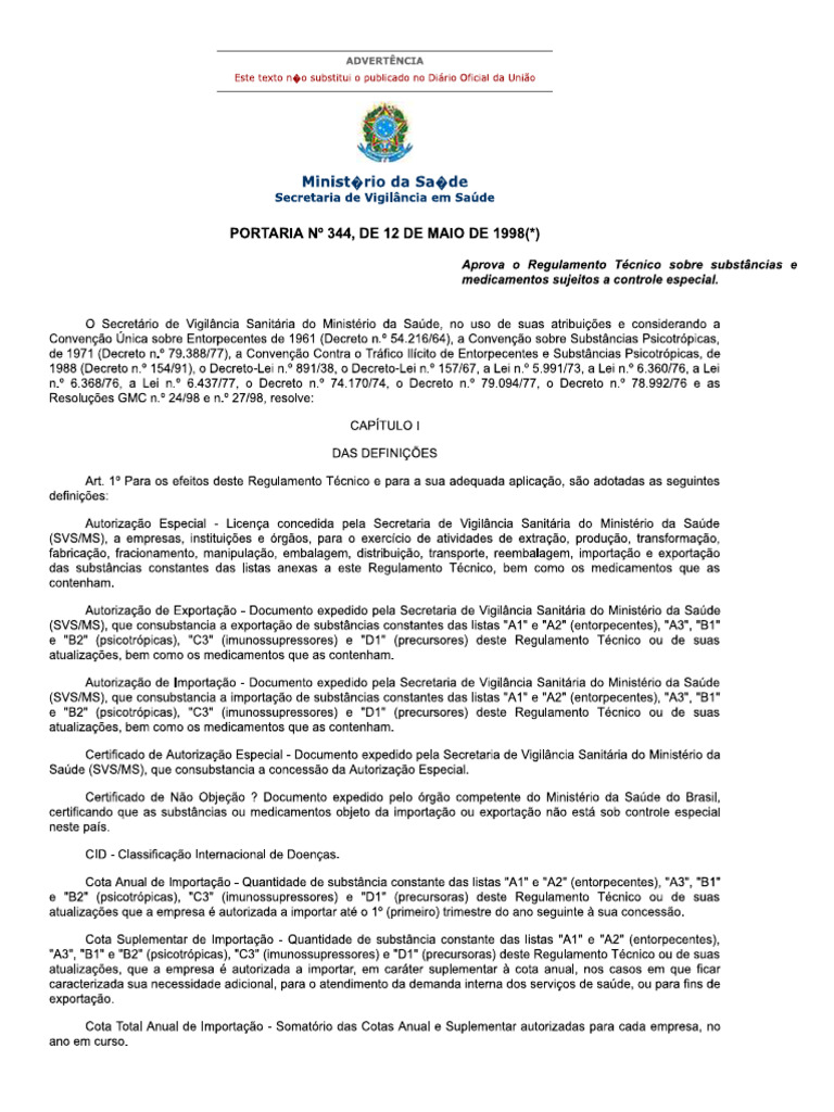 Portaria 344 - 98 - SVS - MS | PDF