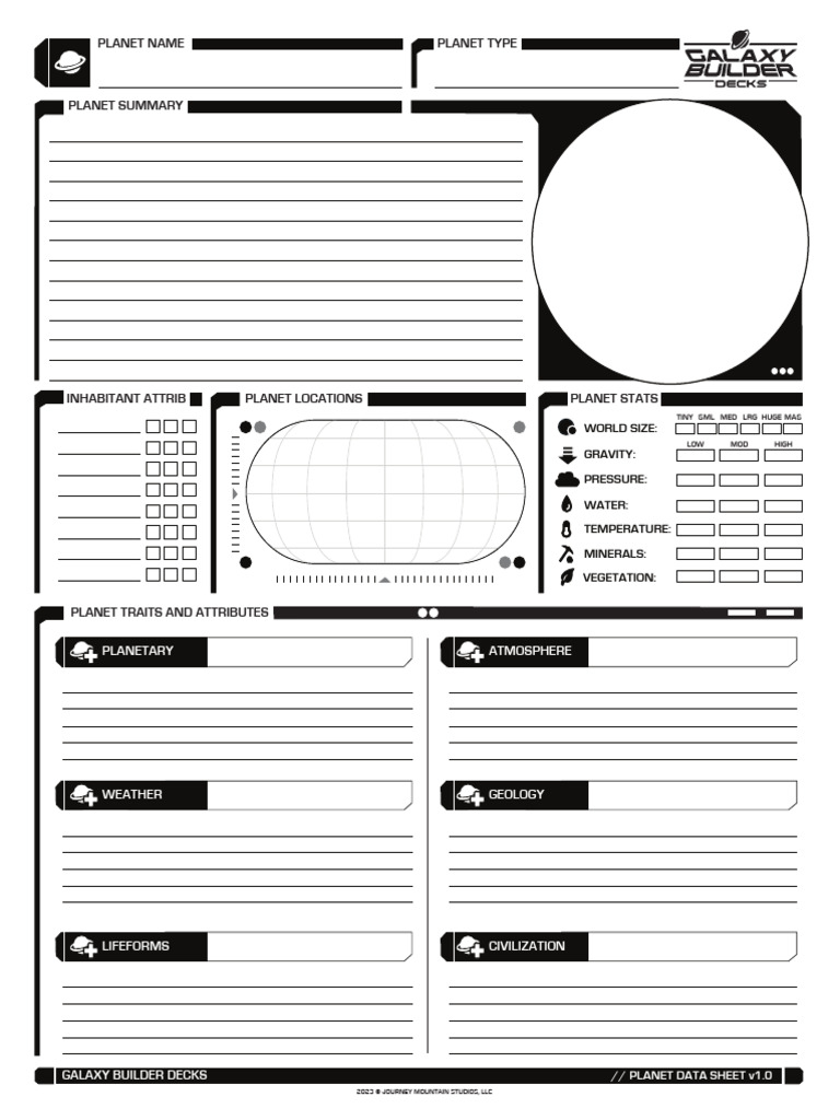 Galaxy Builder Decks - (Journey Mountain Studios) - Planet Data Sheet ...