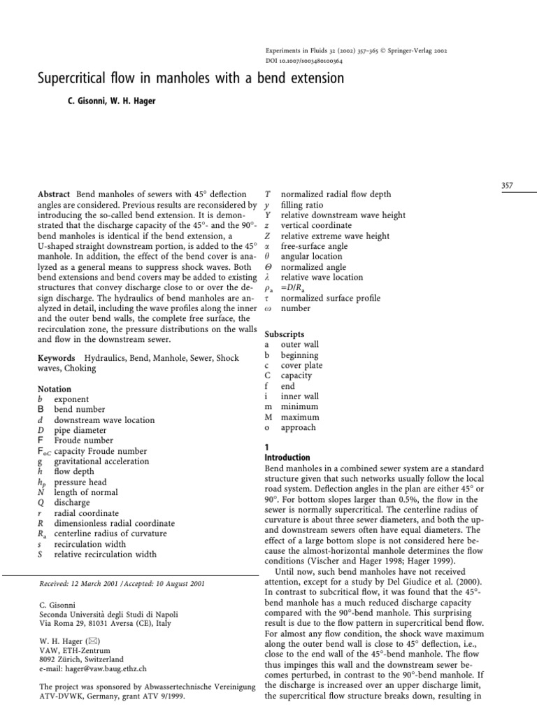 000_01_06_supercritical Flow in Manholes With a Bend Extension | PDF | Chemical Engineering ...