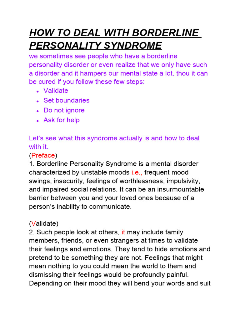 Support for Borderline Disorder | PDF | Borderline Personality Disorder | Feeling