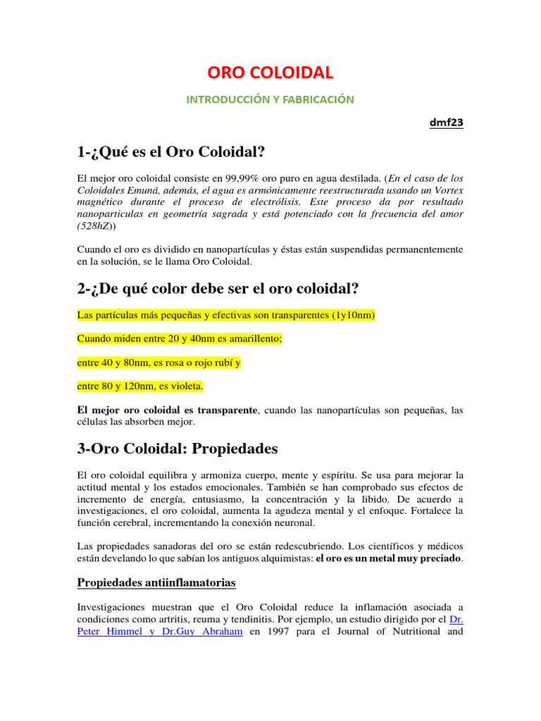 Oro Coloidal Introduccion y Preparacion | PDF | Sistema inmune ...