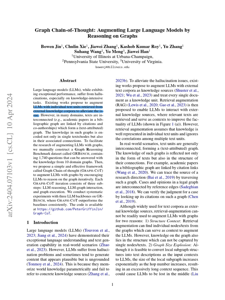 Graph Chain-of-Thought: Augmenting Large Language Models by Reasoning On Graphs | PDF ...