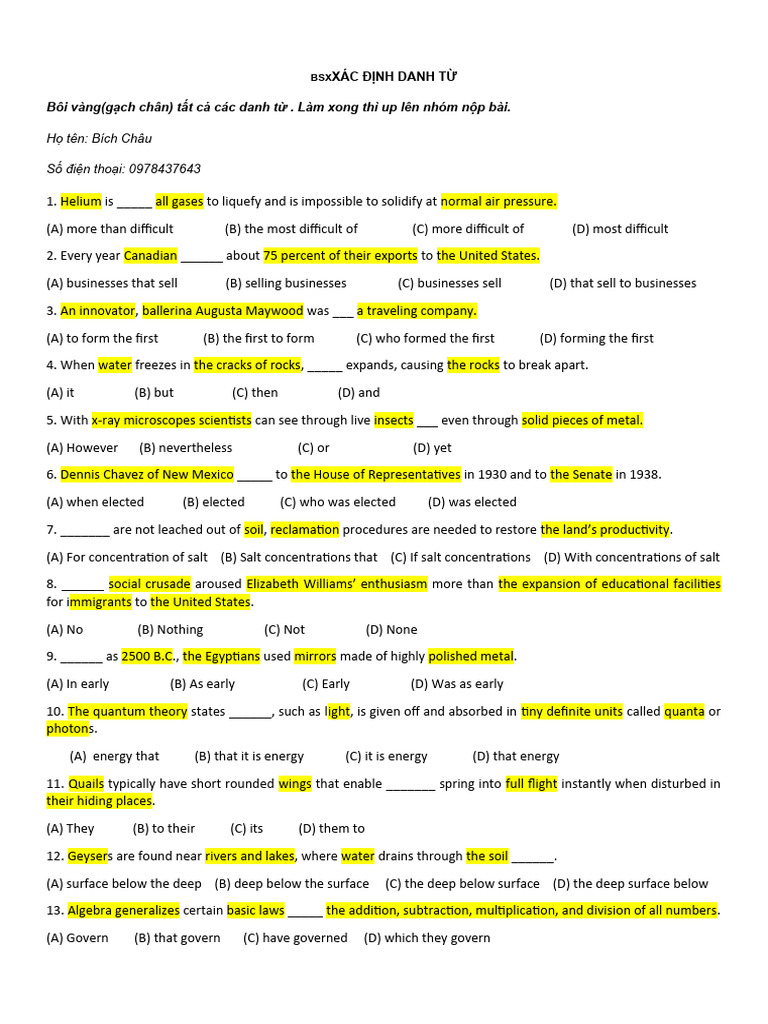 Bai Tap - Danh Tu | PDF