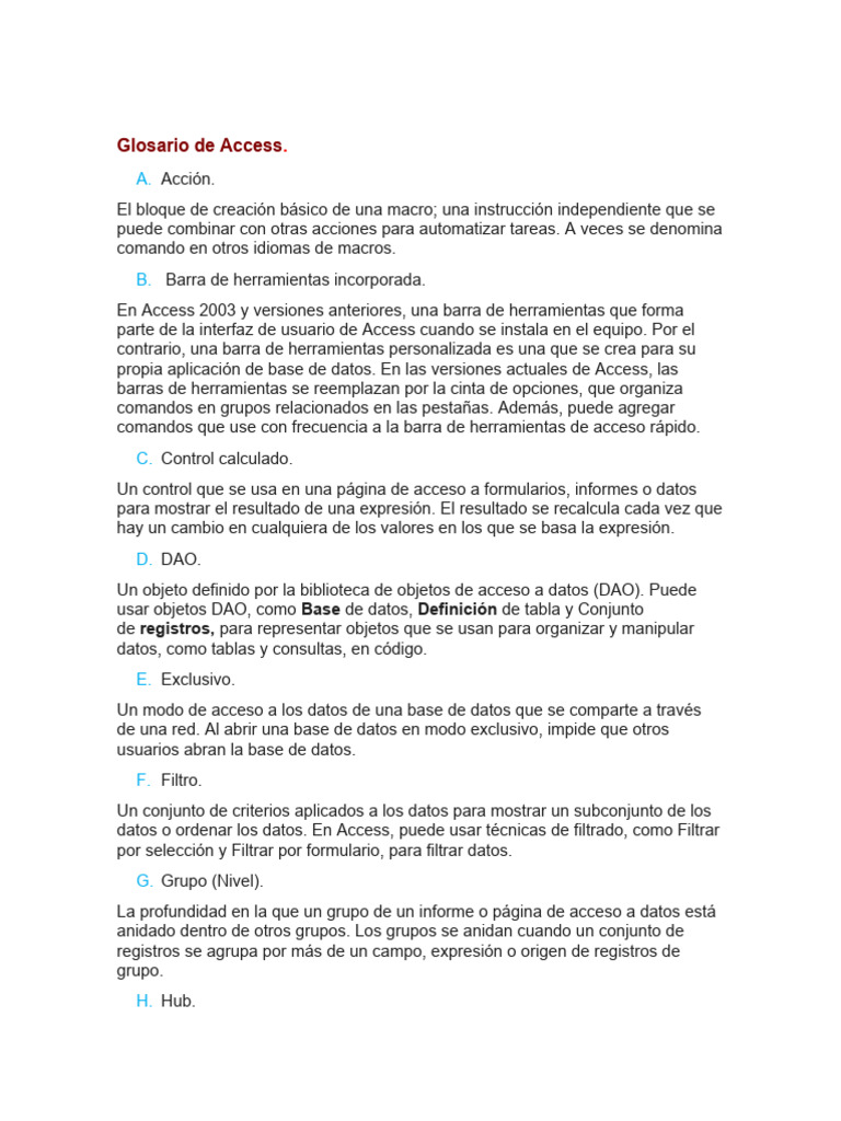 Glosario de Términos de Access | PDF | Bases de datos | Cadena (informática)