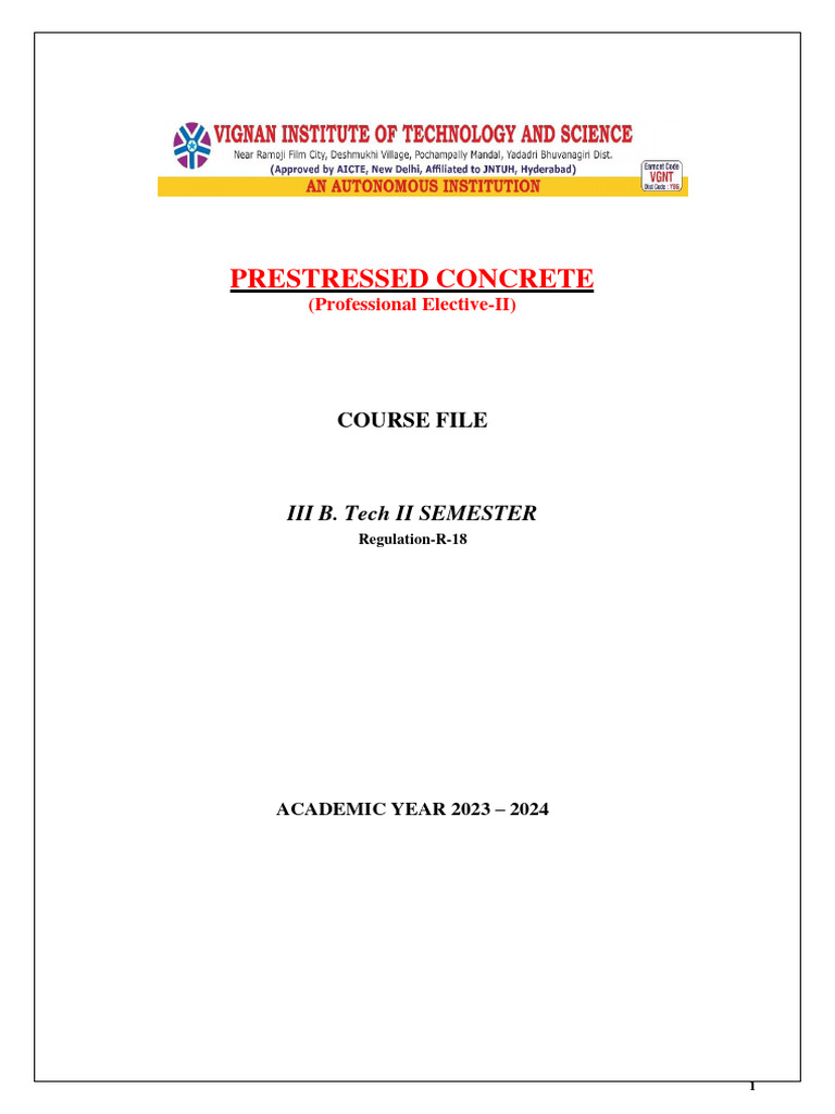 PSC Course File 2023-24 | PDF | Prestressed Concrete | Beam (Structure)