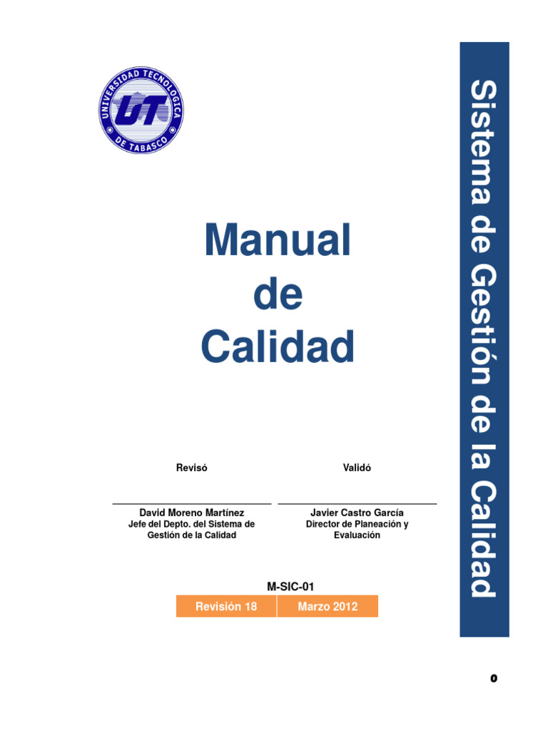 Manual de Calidad (Universidad Tabasco) | PDF | Calidad (comercial) | Sistema de manejo de calidad