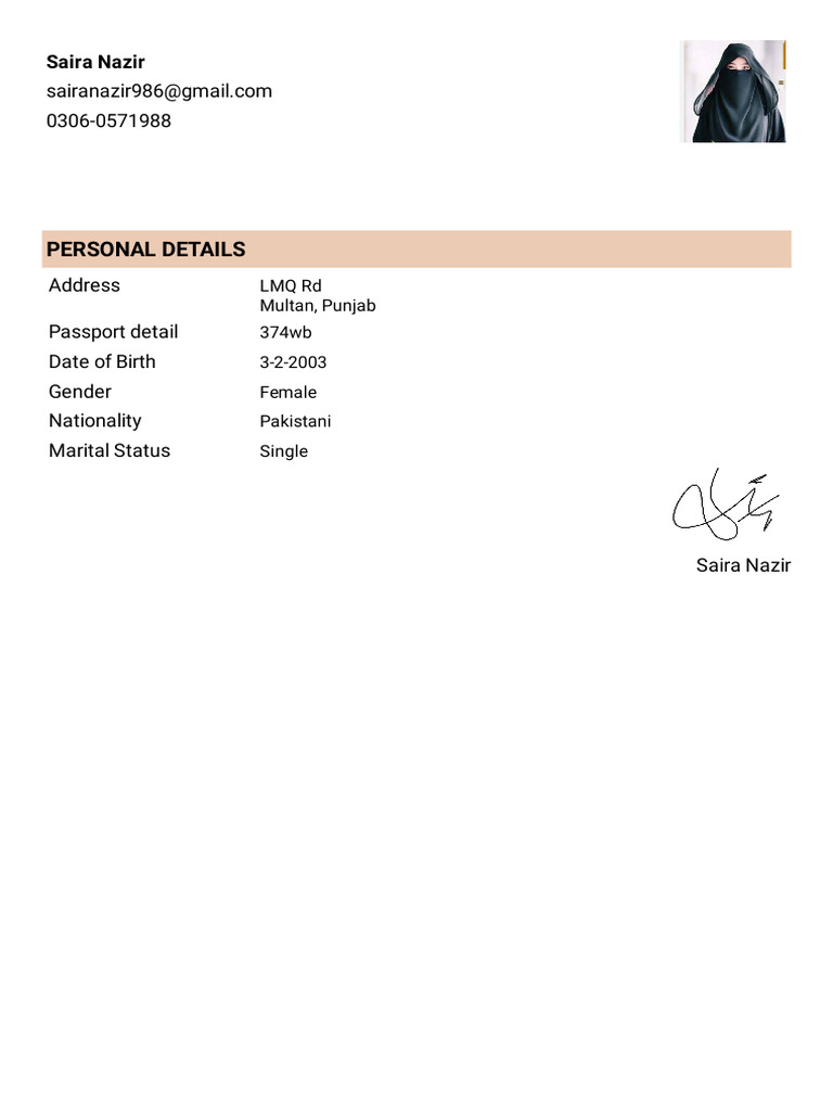 Resume Saira Nazir Format6 | PDF
