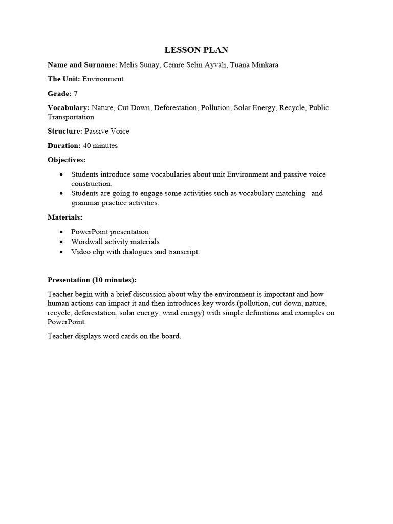 Melis Sunay - Lessonplan | PDF | Vocabulary
