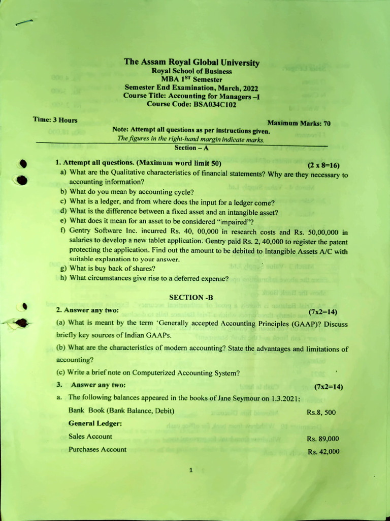 Mba 1st Semester Accounting For Managers 1 | PDF | Debits And Credits ...