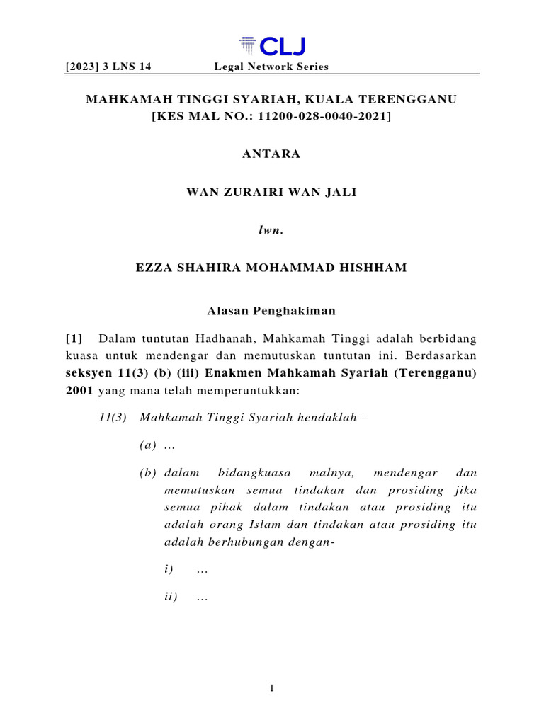 Wan Zurairi Wan Jali LWN Ezza Shahira Mohammad Hishham | PDF