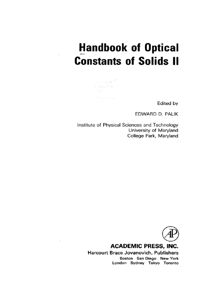 Handbook of Optical Constants of Solids | PDF | Optics | Refractive Index