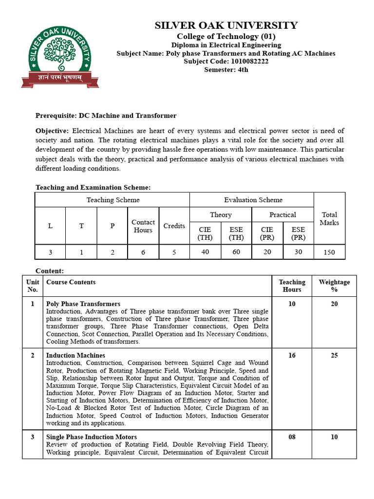 Polyphase Transformers & AC Machines Course | PDF | Electric Motor ...