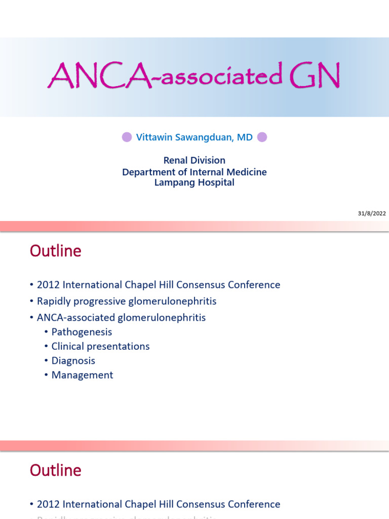 ANCA Handout | PDF | Medical Specialties | Clinical Medicine