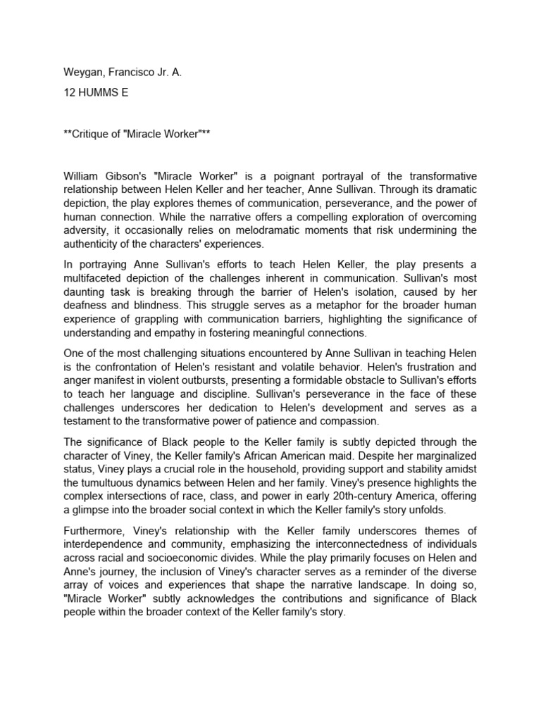 Critique Paper | PDF | Helen Keller | Social Psychology