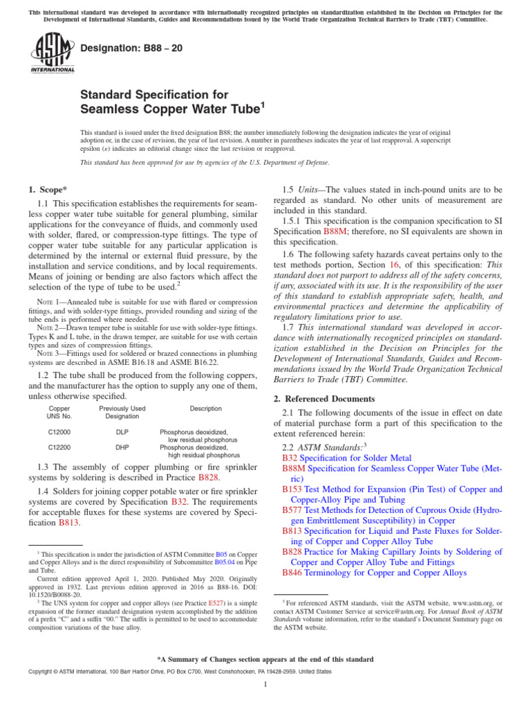 725.astm B88-20 | PDF | Pipe (Fluid Conveyance) | Engineering Tolerance
