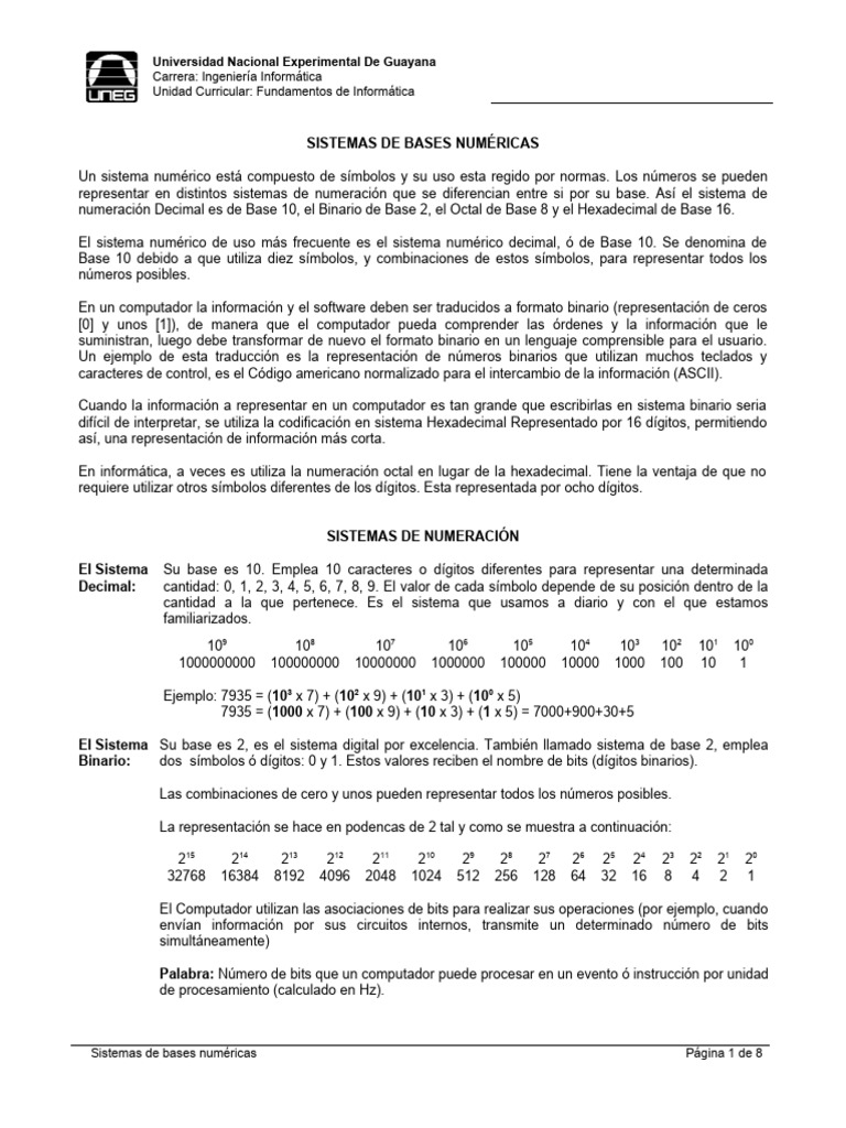 Sistemas de Bases Numericas | PDF | Decimal | Poco