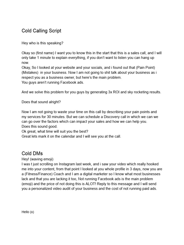 Cold Calling Script | PDF | Mass Media