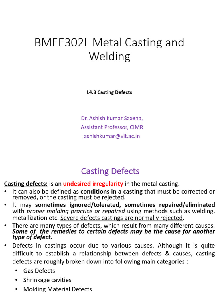 22-L4.3 Casting Defects-11-03-2024 | PDF | Physical Sciences ...