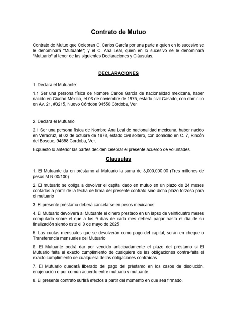 Contrato de Mutuo | Descargar gratis PDF | Derecho contractual