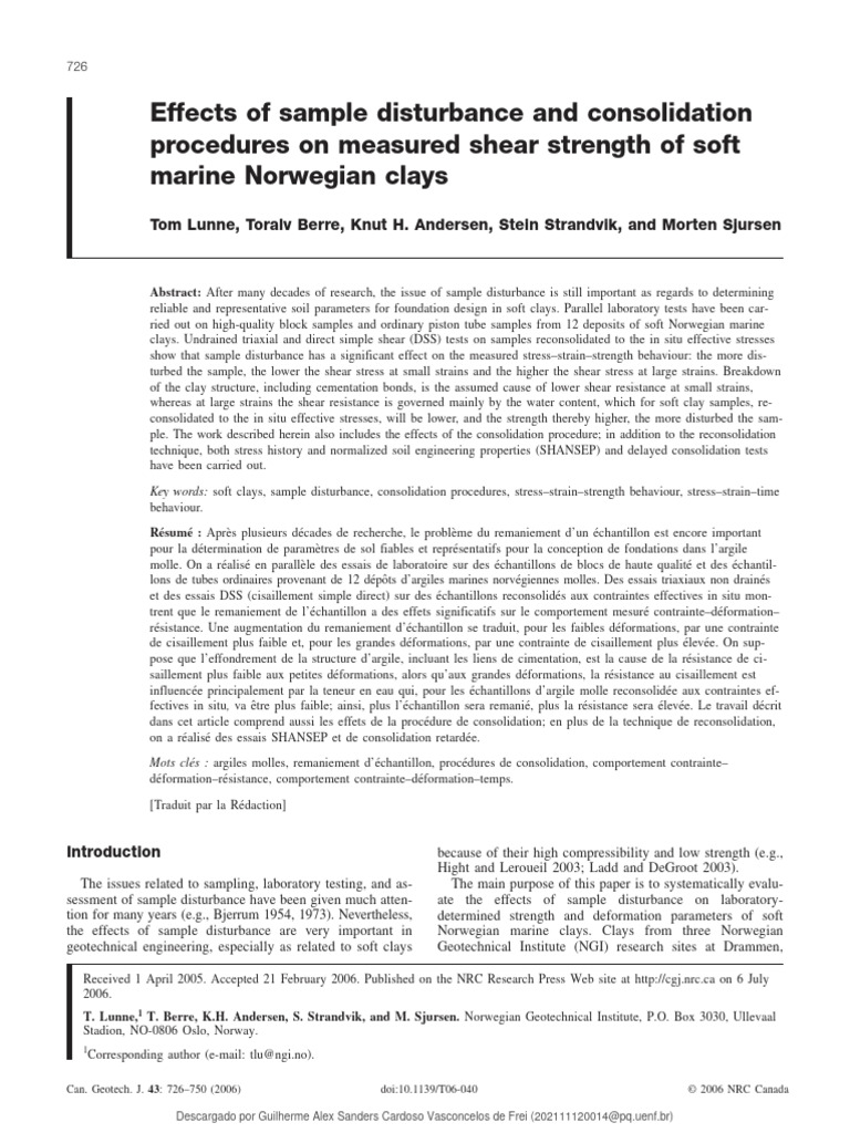 2006.effects of Sample Disturbance and Consolidation - Lunne-Et-Al-2006 ...