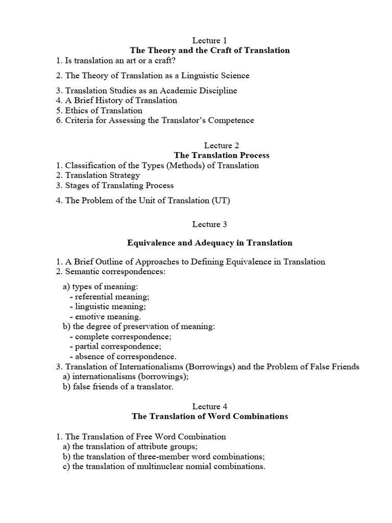 Lectures in Translation. 1 | PDF | Translations | Word