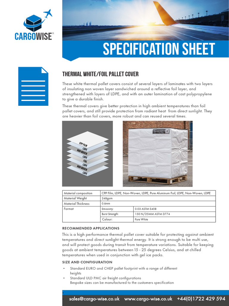 White Thernal Pallet Cover Spec Sheet January 2022 | PDF | Pallet ...