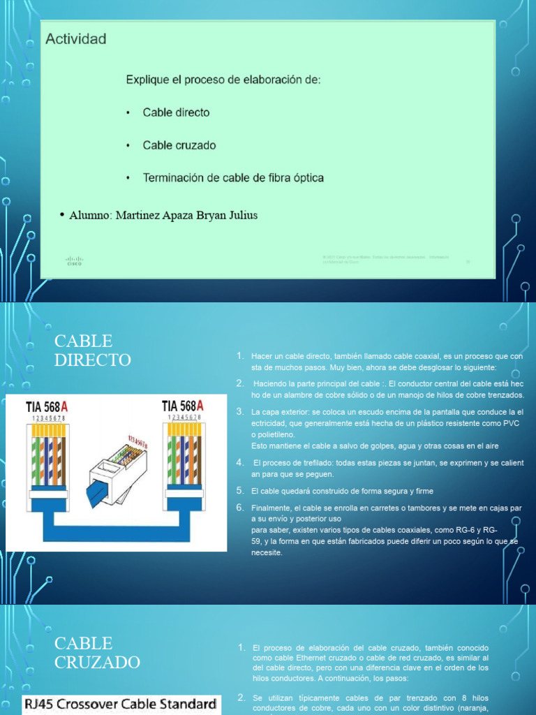 Trabajo de Cable Directo, Cruzado y Fibra Optica | PDF | Cable coaxial | Ingenieria Eléctrica