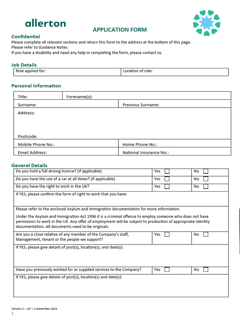 Allerton Application Form v2 - JaT - 4 December 2023 | PDF | Recruitment | Justice