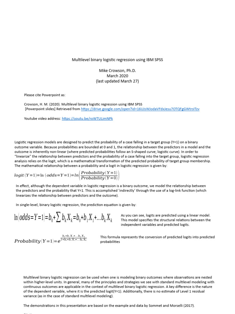 Multilevel Binary Logistic Regression 3ab Pdf Logistic Regression Multilevel Model