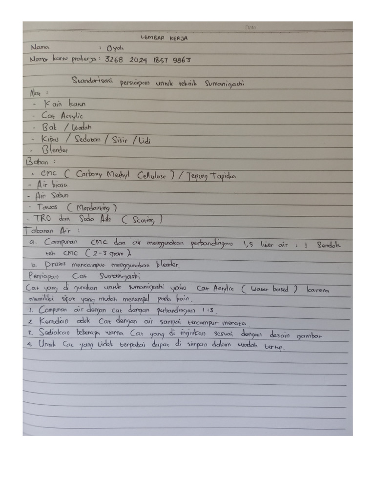 TPM 2 Membuat Daftar Persiapan Teknik Suminagashi - (Oyoh) | PDF